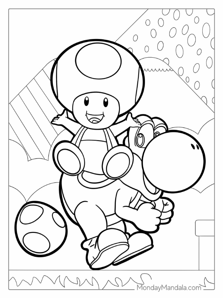 Yoshi and Toad Coloring Page For Kids | PDF