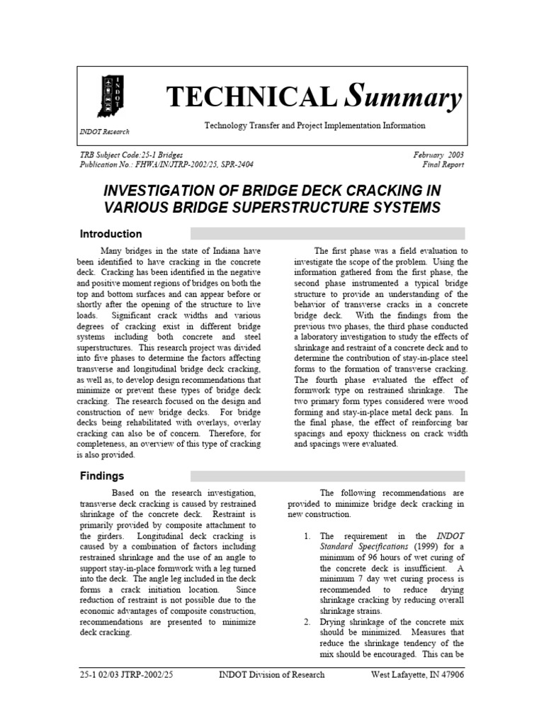 33-Frosch, R. J., Blackmann D.T, Radabaugh, R.D. (2003) - Investigation of Bridge Deck Cracking ...