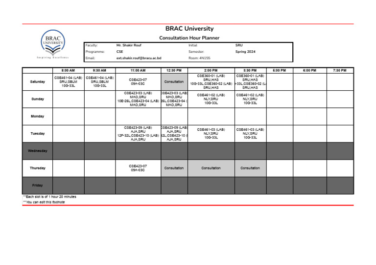 2024 Spring CSE Routine Consultation v1.0 Forfaculty - SRU | PDF