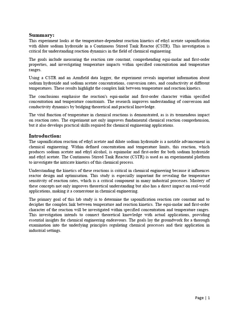 LAB CSTR | PDF | Temperature | Chemical Reactor