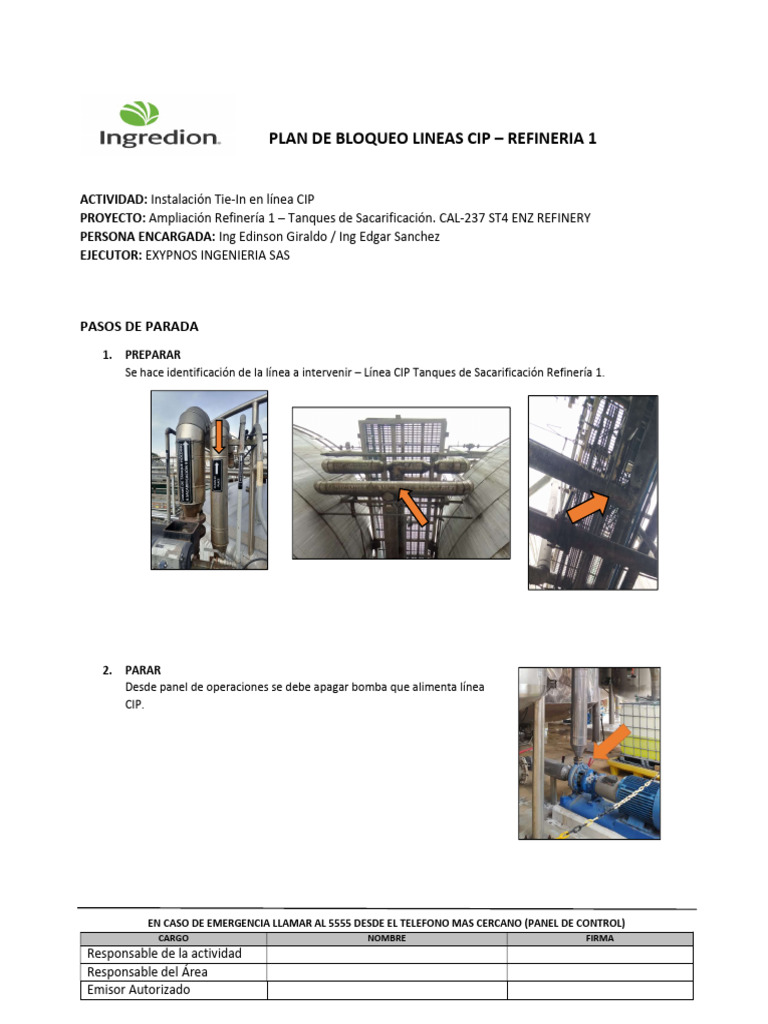 Plan de Bloqueo Linea Cip - Tanques Sacarificacion | PDF