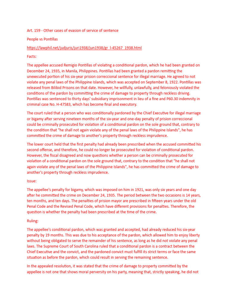 Assigned Case Art 159-160 | PDF | Pardon | Criminal Law