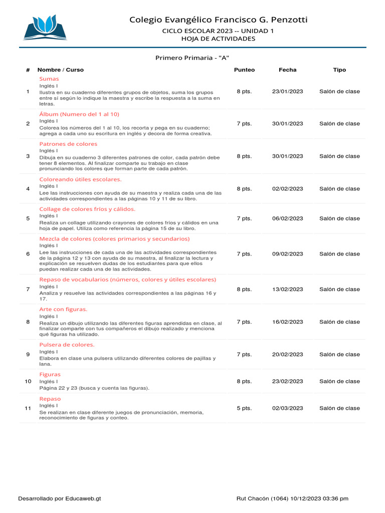 Hoja actividades - Primero Primaria - _A_ | PDF
