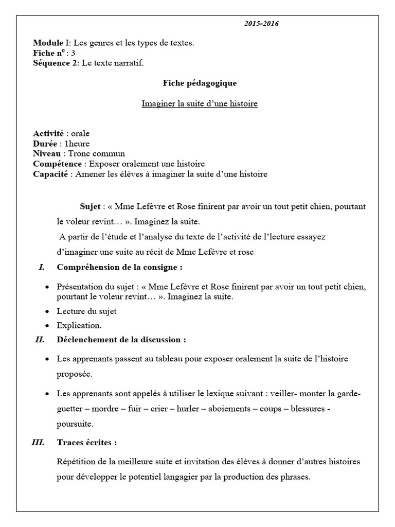 Fiche n3 Orale, Le Texte Narratif | PDF
