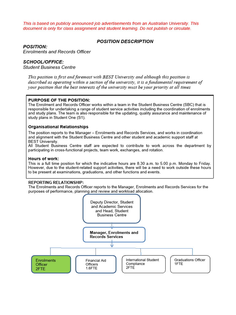Enrolments and Records Officer Role | PDF