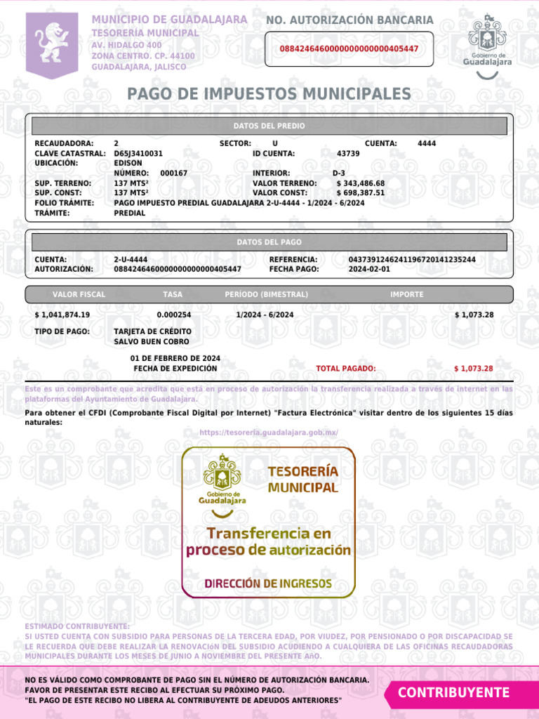 Comprobante Pago Predial Guadalajara | PDF | Industrias de servicio | Servicios (economía)