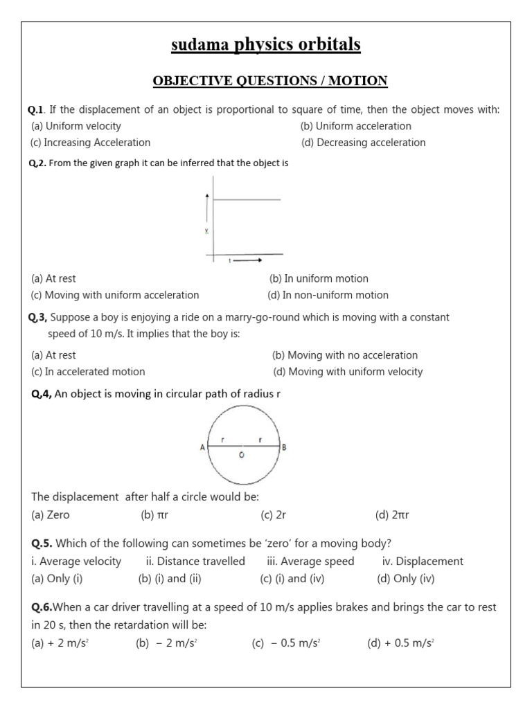 IX Phy Motion MCQ | Download Free PDF | Acceleration | Velocity