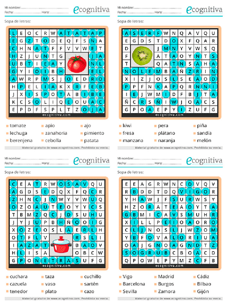 03 Sopa Letras Pasatiempos Ecognitiva 20 | PDF