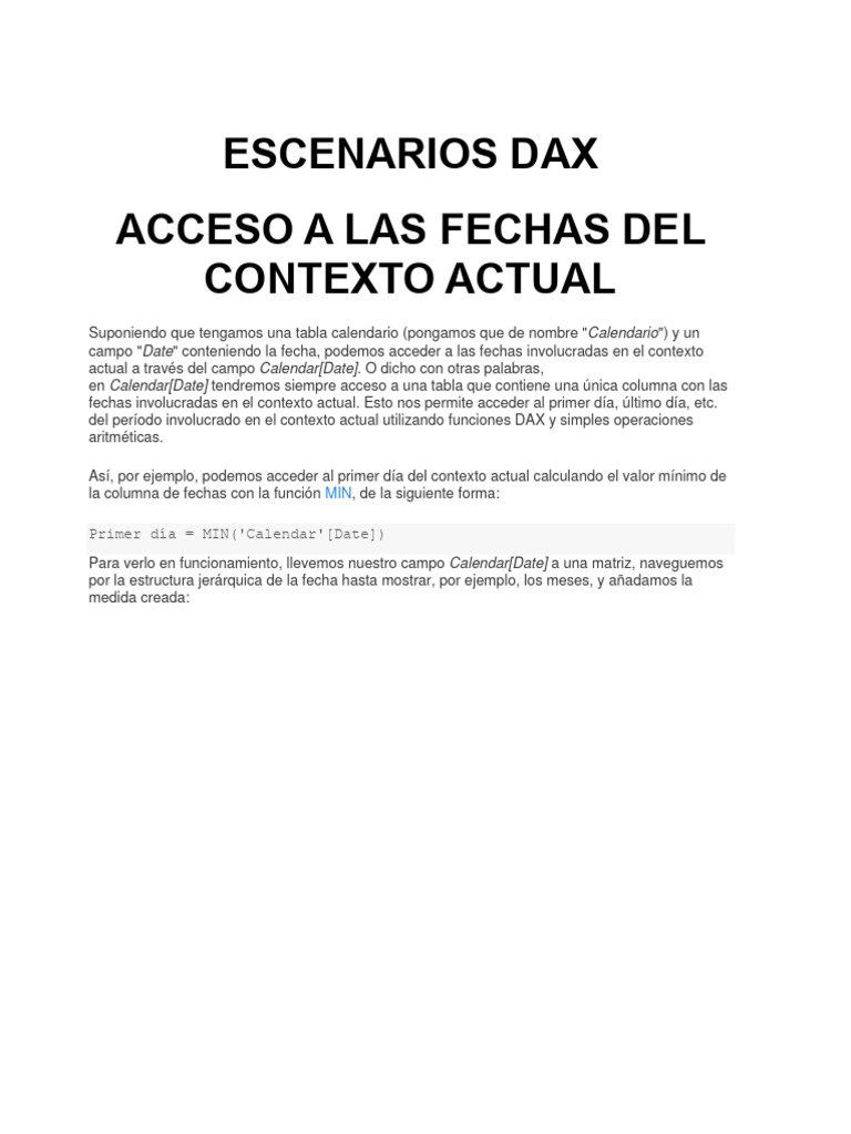 Guía de Escenarios DAX para Usuarios | PDF