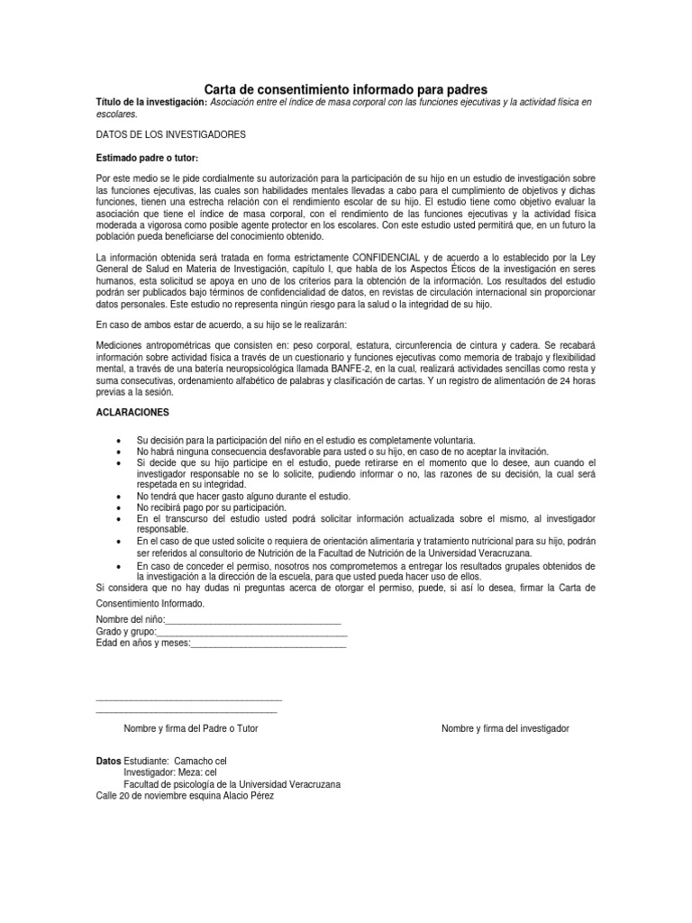 Ejemplo Cartas de Consentimiento Informado - 0251 | PDF | Consentimiento informado | Funciones ...