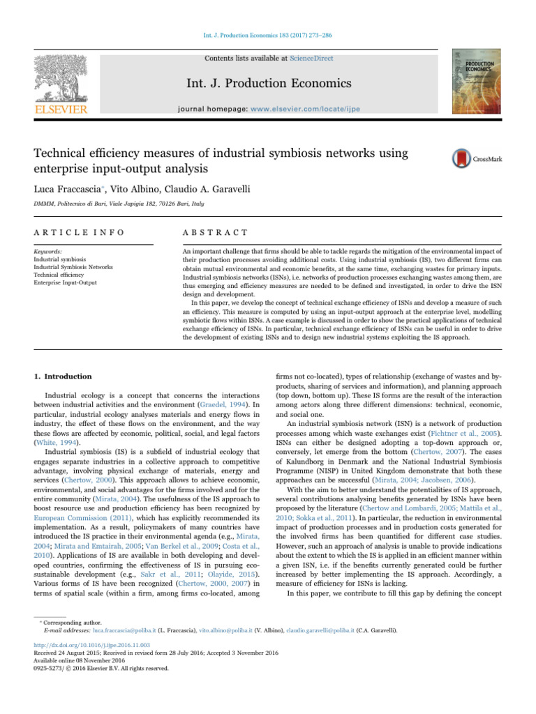21 Technical Efficiency Measures Of Industrial Symbiosis Networks Using