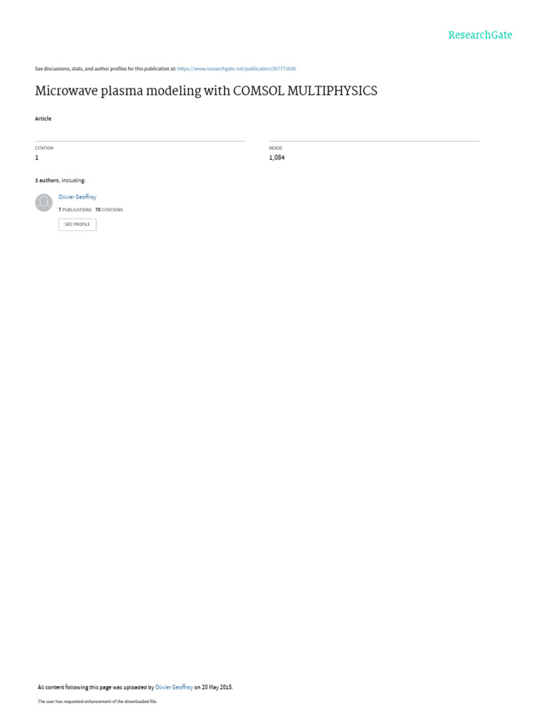 Microwave Plasma Modeling With COMSOL MULTIPHYSICS | PDF | Plasma ...