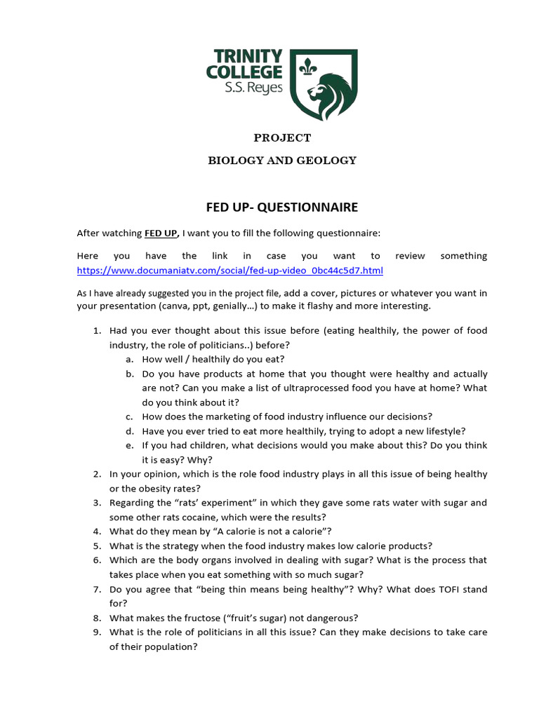FED UP - Questionnaire 2023-24 | PDF