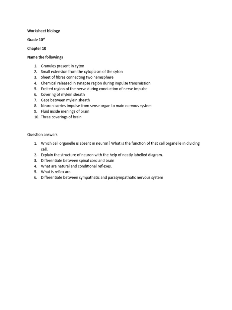 Chapter 10 Worksheet Biology | PDF