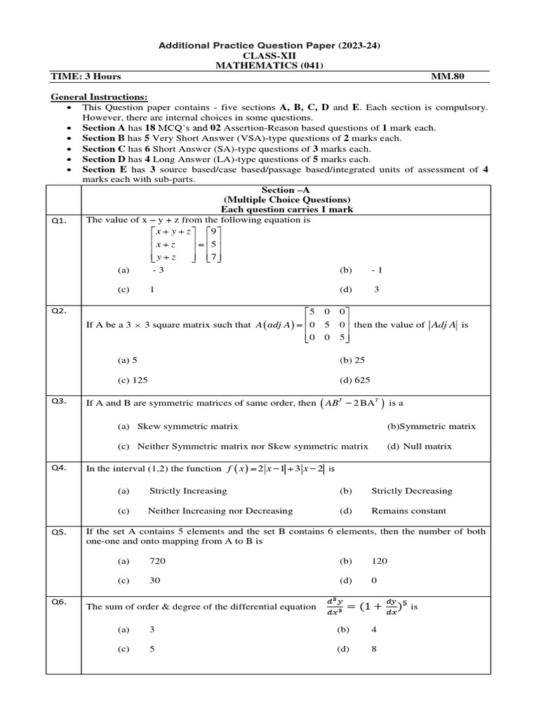 pp_12_maths_2024_2 | PDF | Matrix (Mathematics) | Derivative