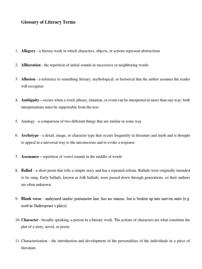 Glossary of Literary Terms | PDF | Poetry | Narration