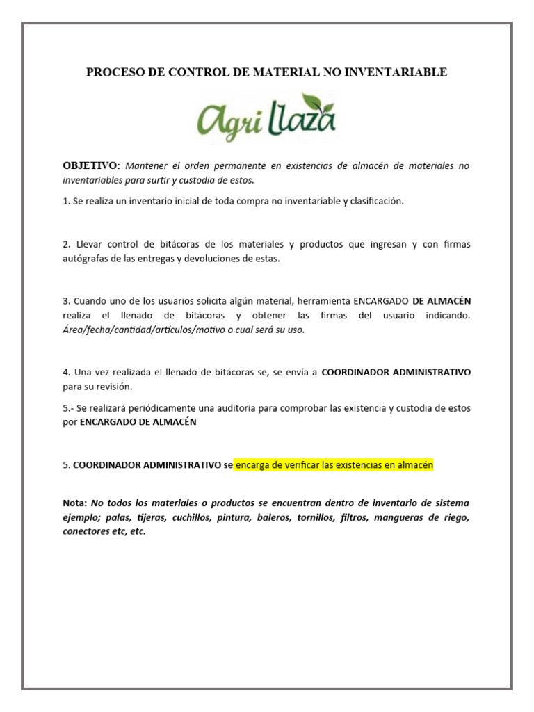 Proceso de No Inventario | PDF