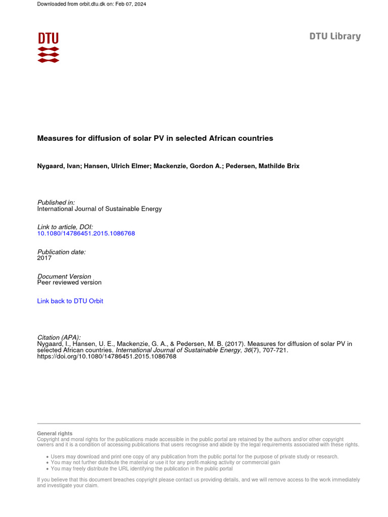 Measures For Diffusion of Solar PV in Selected African Countries FINAL ...