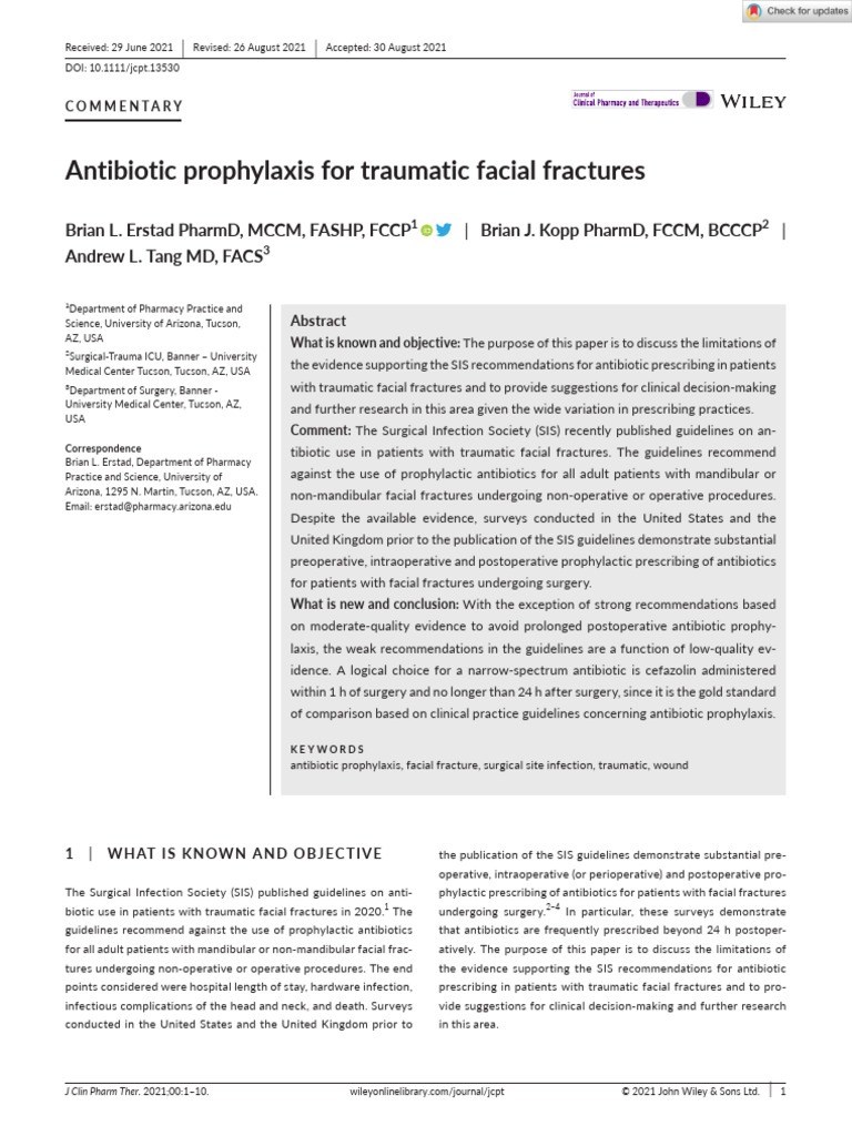 Antibiotic Prophylaxis For Traumatic Facial Fractures | PDF | Surgery ...