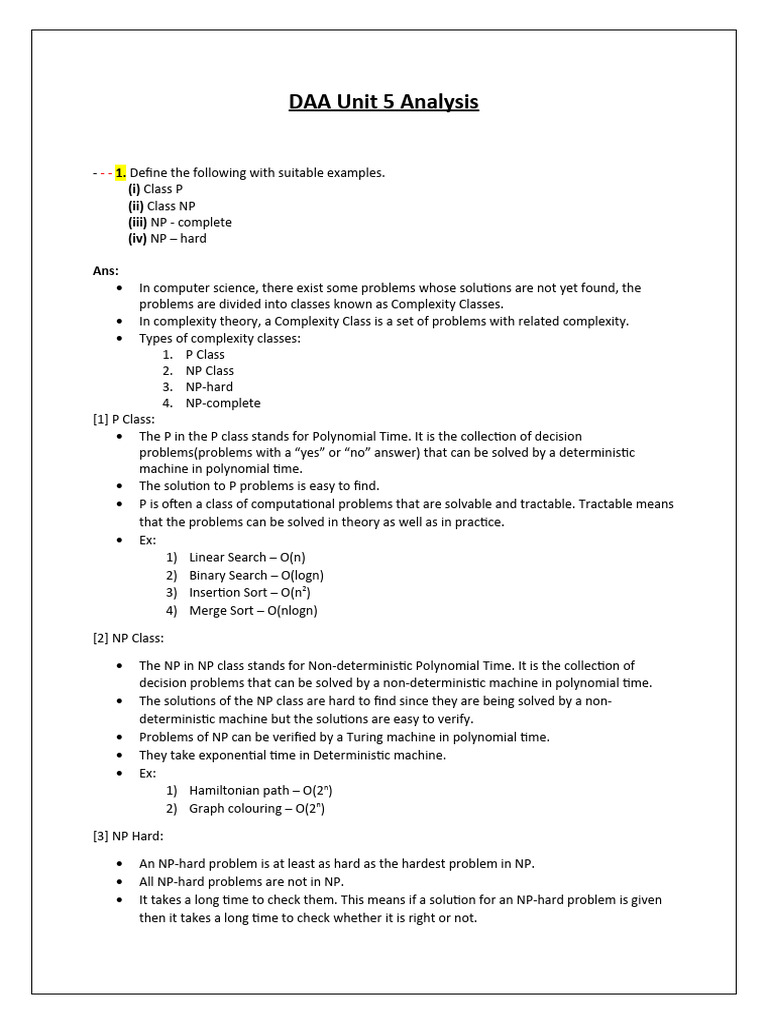 DAA Unit 5 Analysis | PDF | Computational Complexity Theory | Time ... DAA Unit 5 Analysis | PDF | Computational Complexity Theory | Time ...