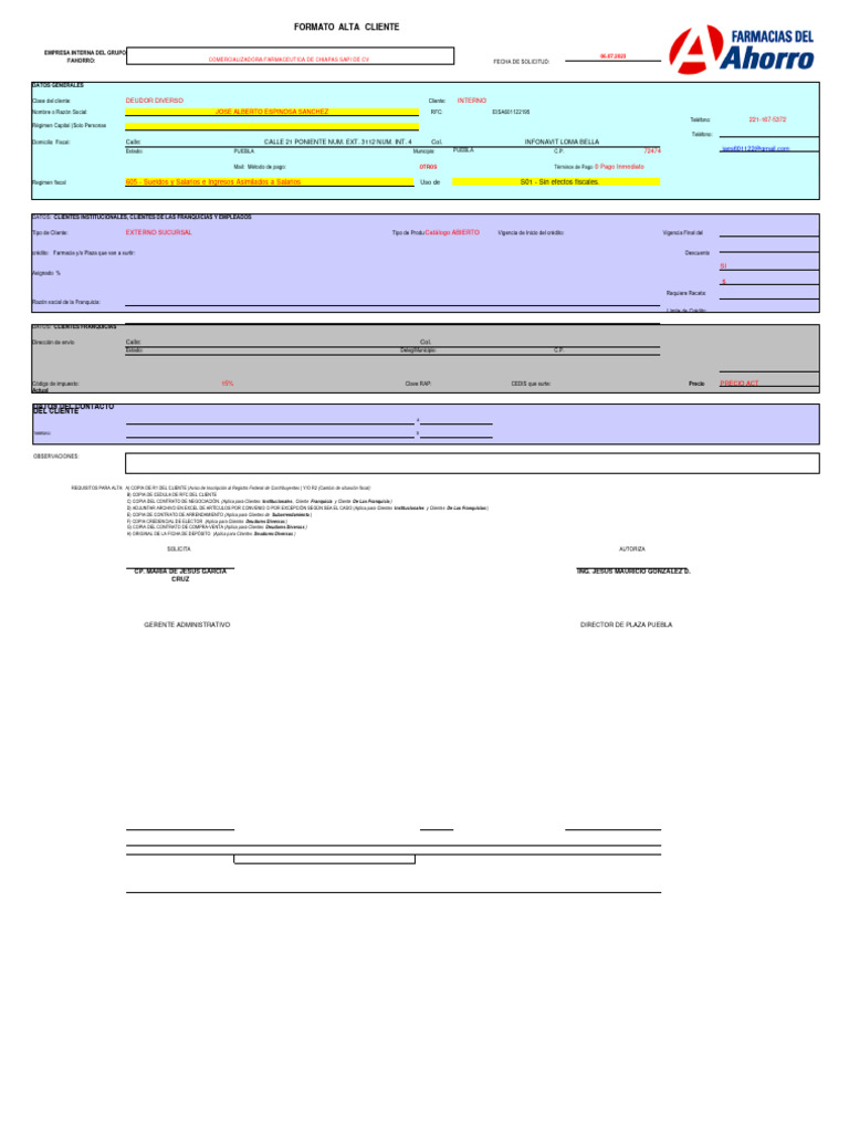 1.-Formato Alta de Cliente Nueva Version | PDF | Farmacia | Negocios económicos