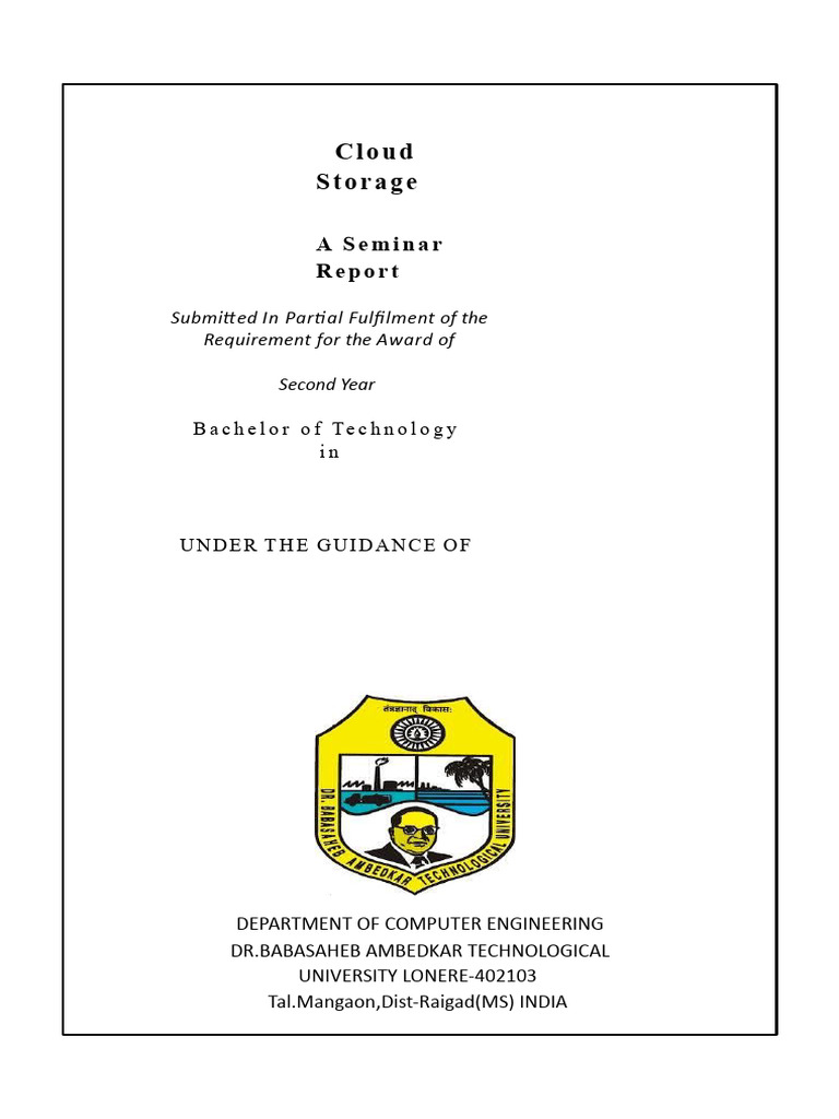 Seminar Report ON Cloud Storage 1 | PDF | Cloud Computing | Computing