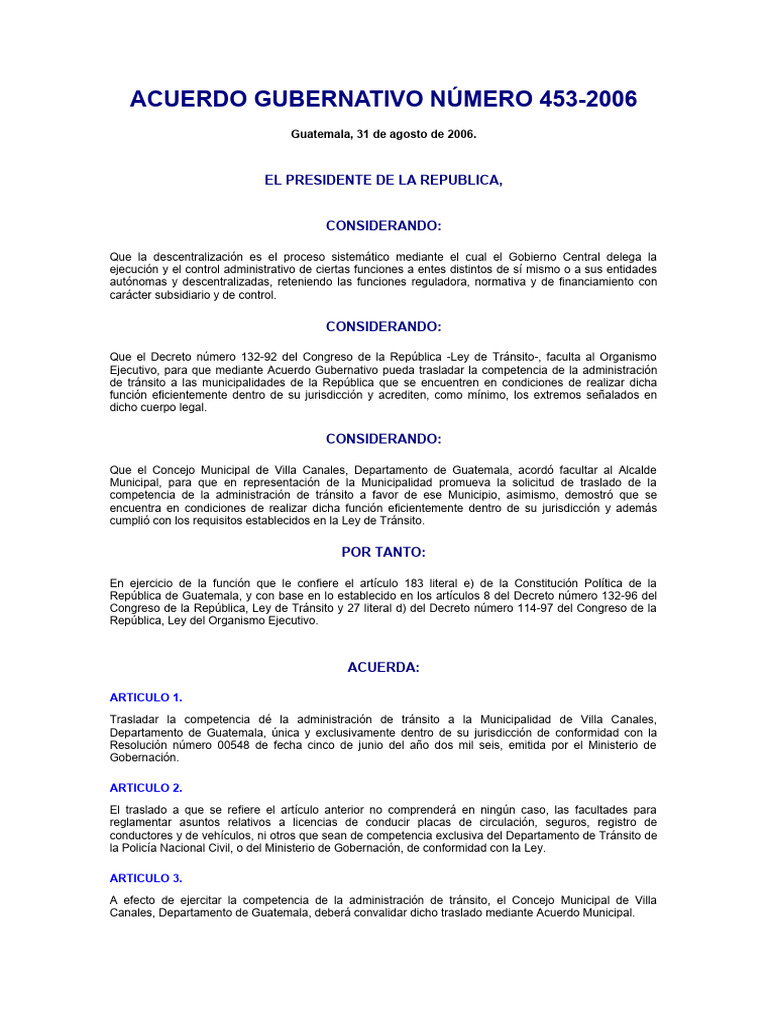 Traslado de Competencia de Tránsito a Villa Canales | PDF | Gobierno ...