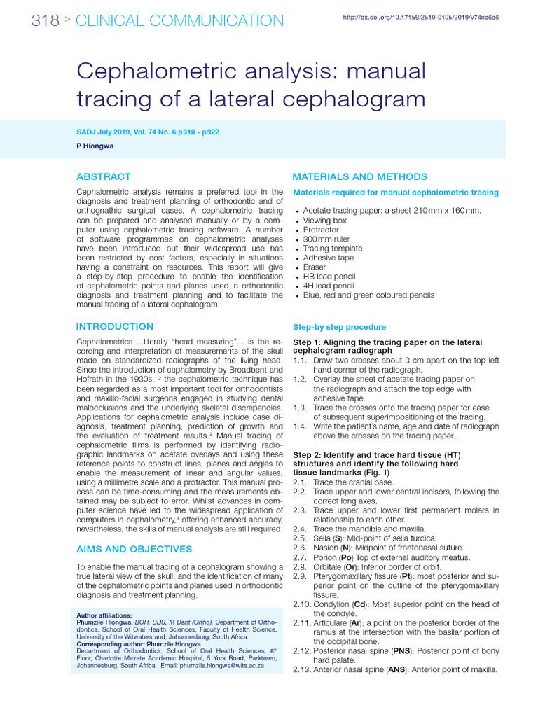 Cephalometric Analysis Manual Tracing of A Lateral | PDF | Teaching ...