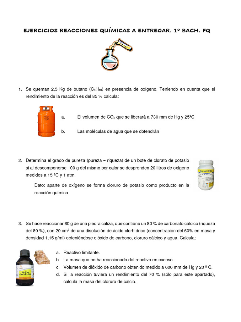 Ejercicios reacciones químicas 1º Bachillerato | PDF