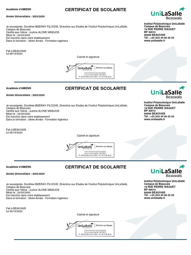Certificat - de - Scolarite 2 | PDF