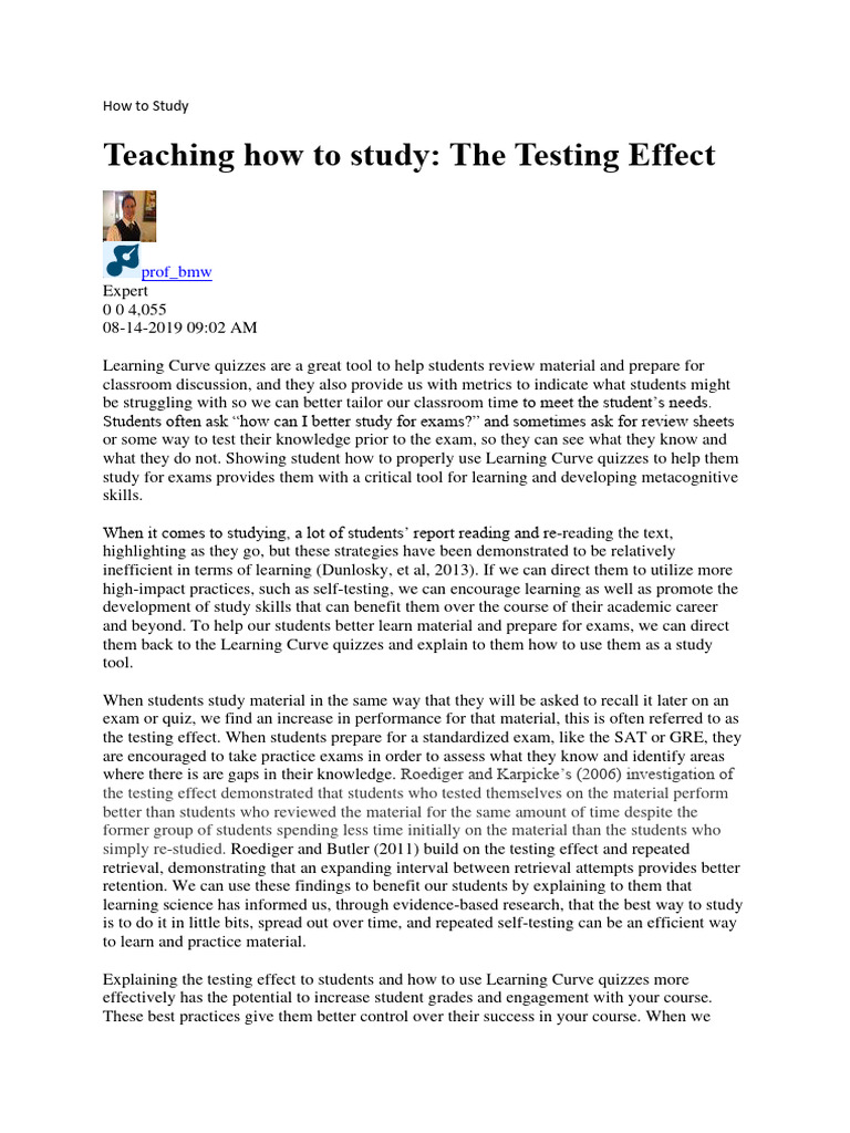 Testing Effect How to Study | PDF | Learning | Cognition