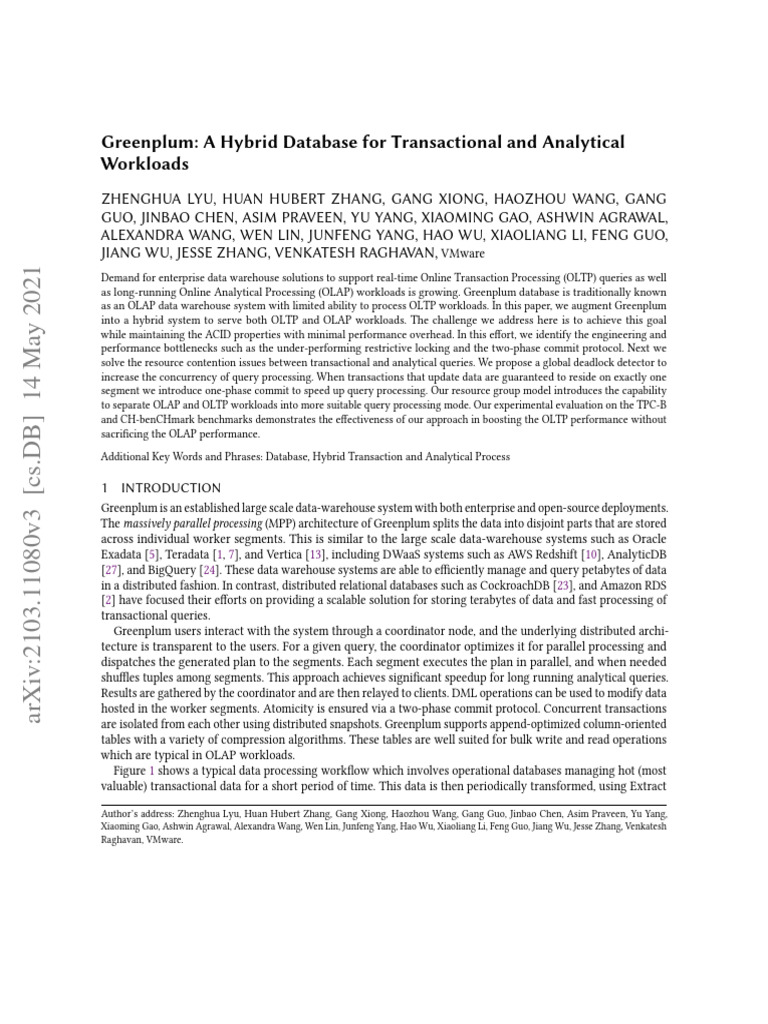 Greenplum A Hybrid Database For Transactional and Analytical Workloads | PDF | Databases ...