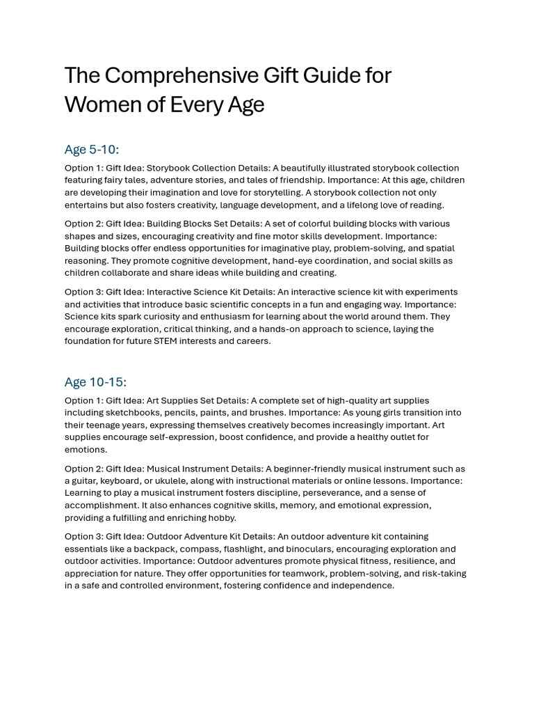 The Comprehensive Gift Guide For Women of Every Age | PDF | Self ...