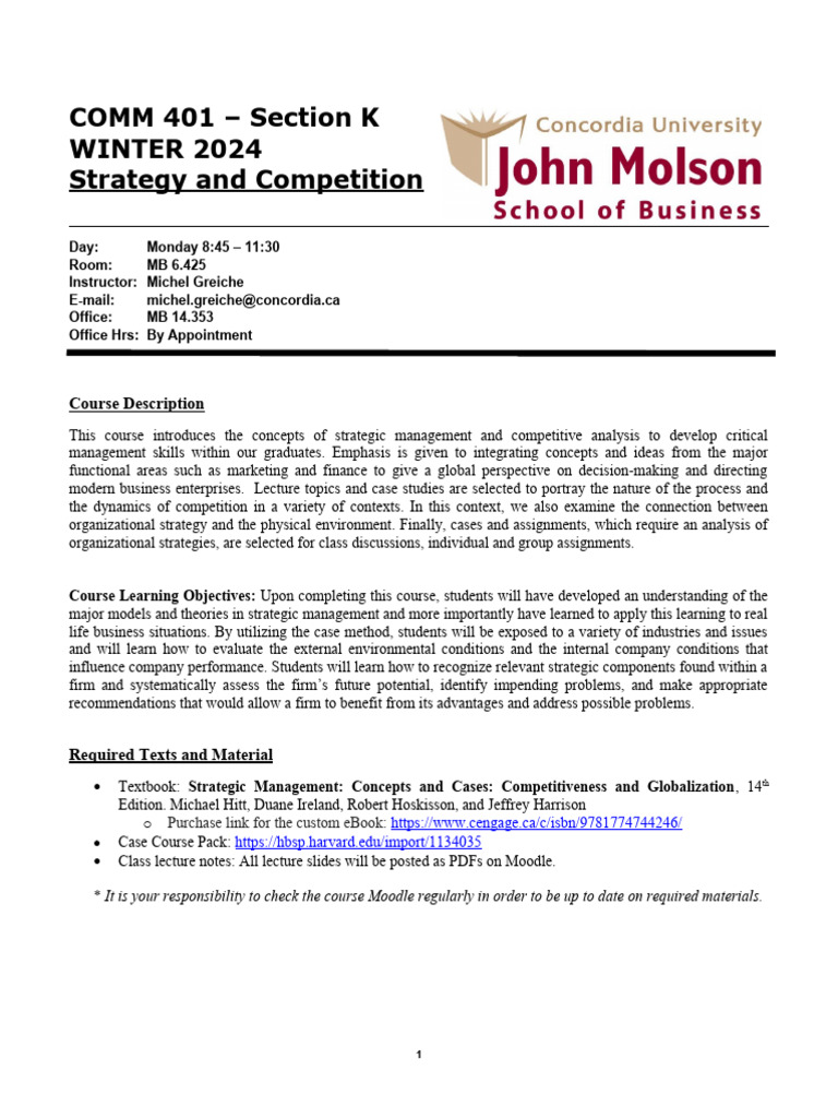 W24 Section K - Course Outline | PDF | Strategic Management