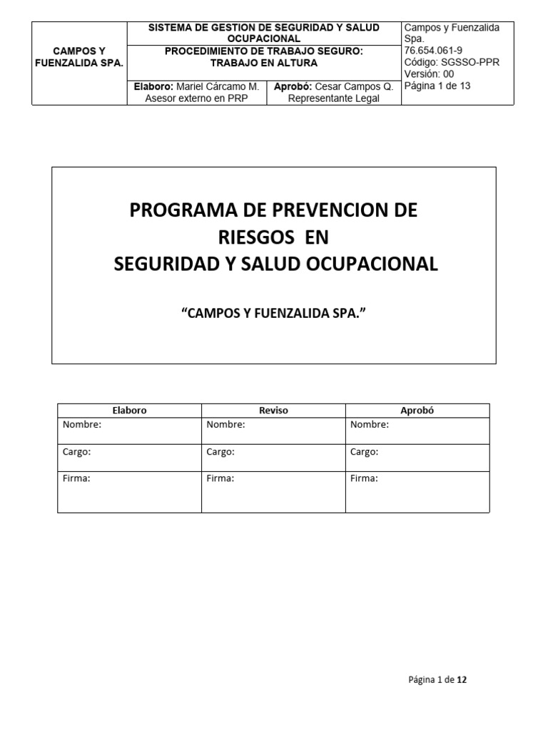 Programa de Prevencion de Riesgos Final | PDF | Business | Las condiciones de trabajo