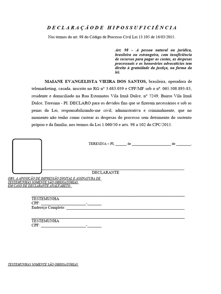 Declaraçao de Hipo Editável | PDF | Princípios éticos | Governo Declaraçao de Hipo Editável | PDF | Princípios éticos | Governo