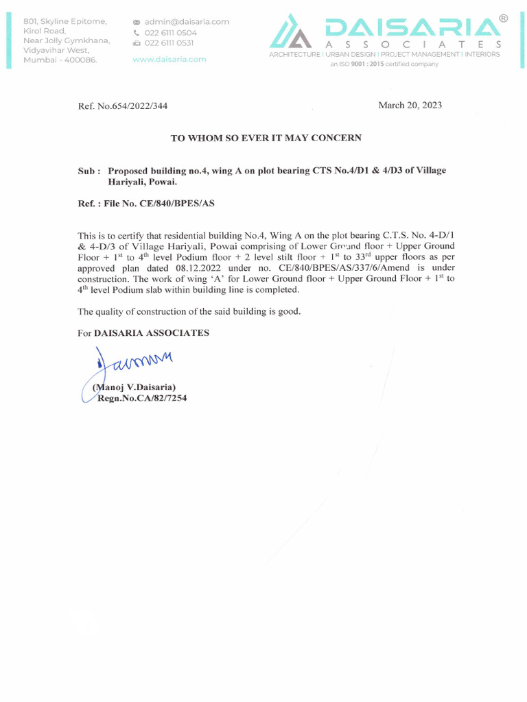 4th Slab-Architect Certificate | PDF