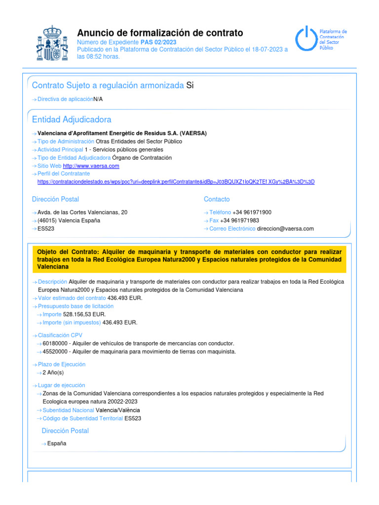 Contrato Adjudicado Maquinaria | PDF | Pequeñas y medianas empresas ...