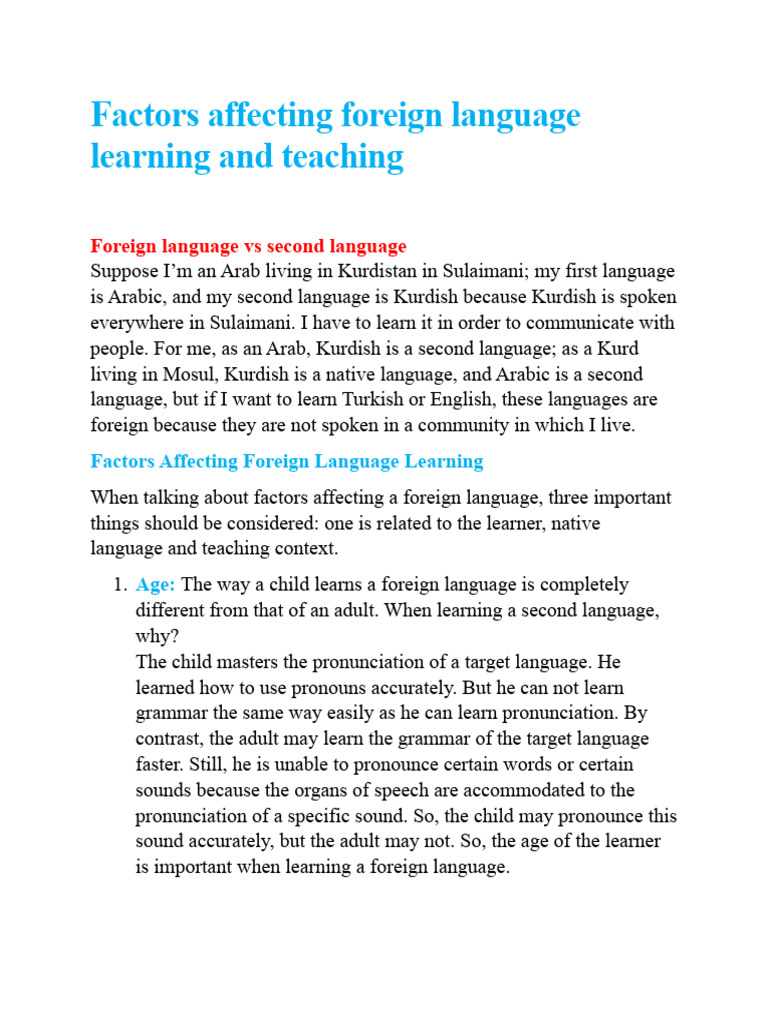 Factors Affecting Foreign Language Learning and Teachin1 | PDF | Second ...
