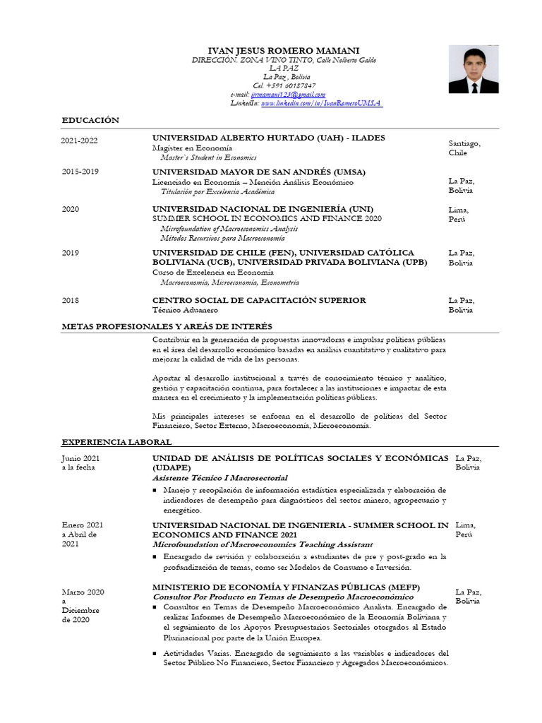 CV-Ivan-Romero | PDF | Bolivia | Macroeconómica