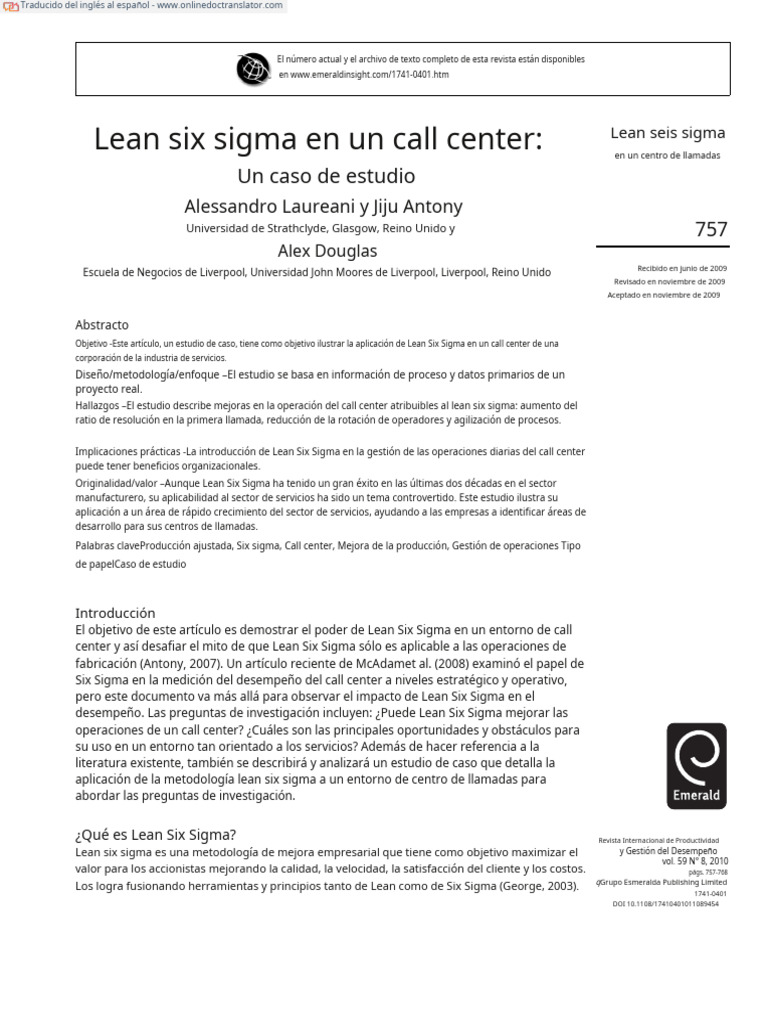 Lean Six Sigma en Call Centers: Estudio de Caso | PDF | Lean ...