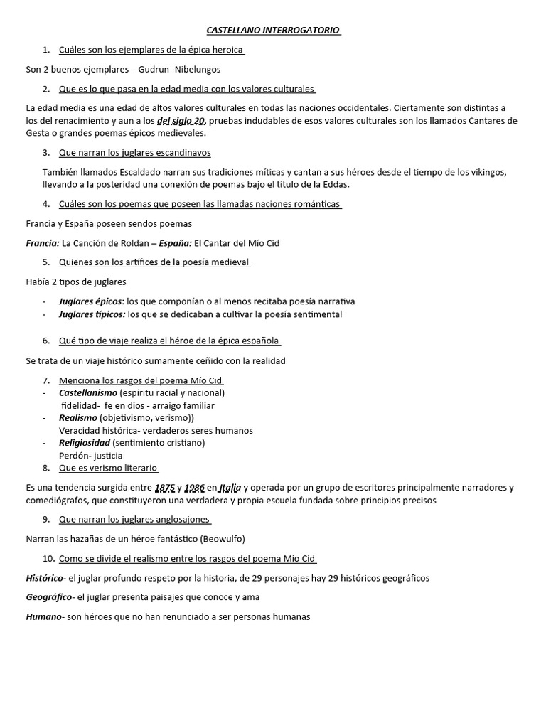 Castellano Interrogatorio | PDF | Clásicos | Ficción general