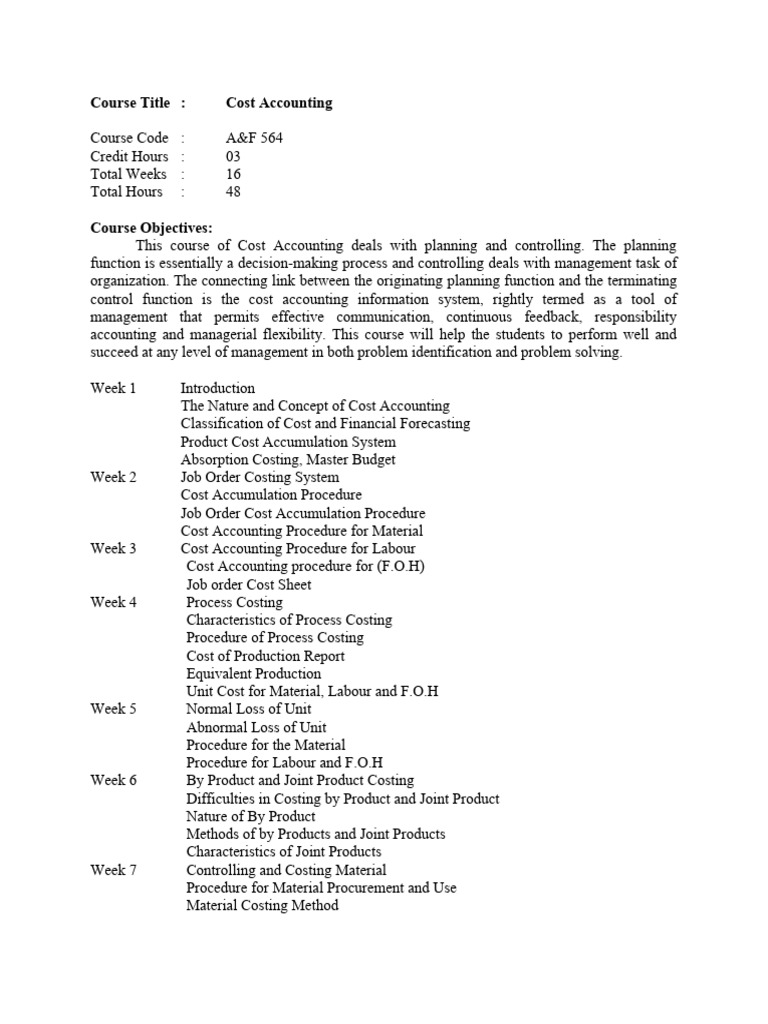 Course Outlines | PDF | Cost Accounting | Inventory