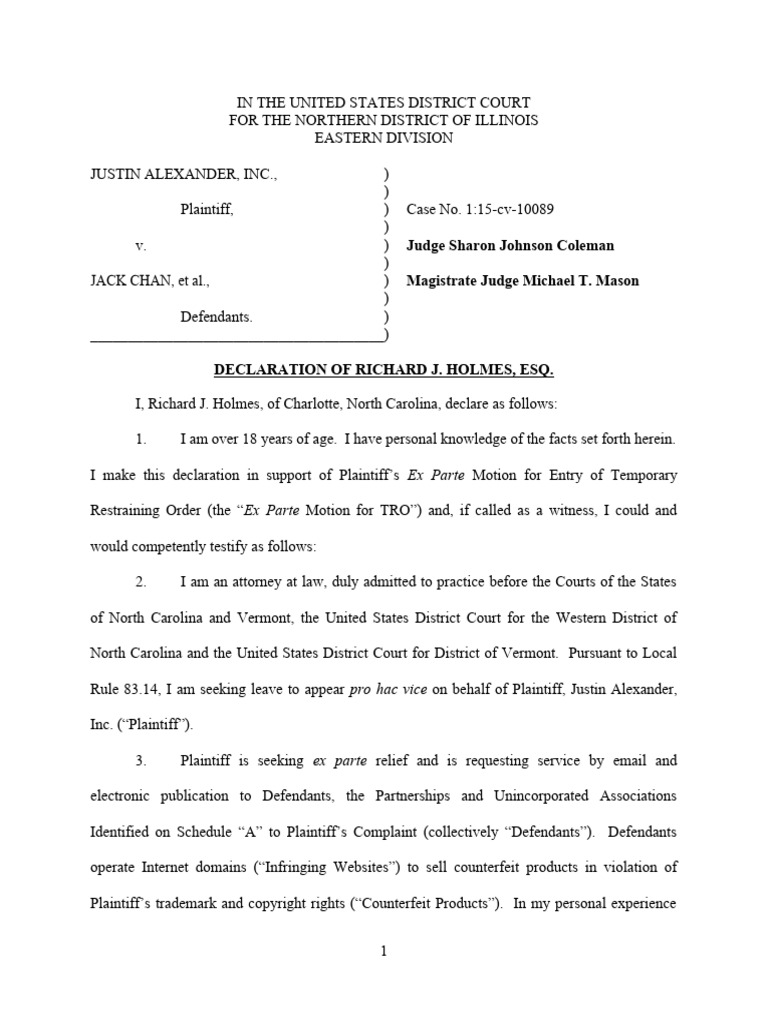 9 Declaration of Richard Holmes Re Memorandum of Law in Support of TRO ...