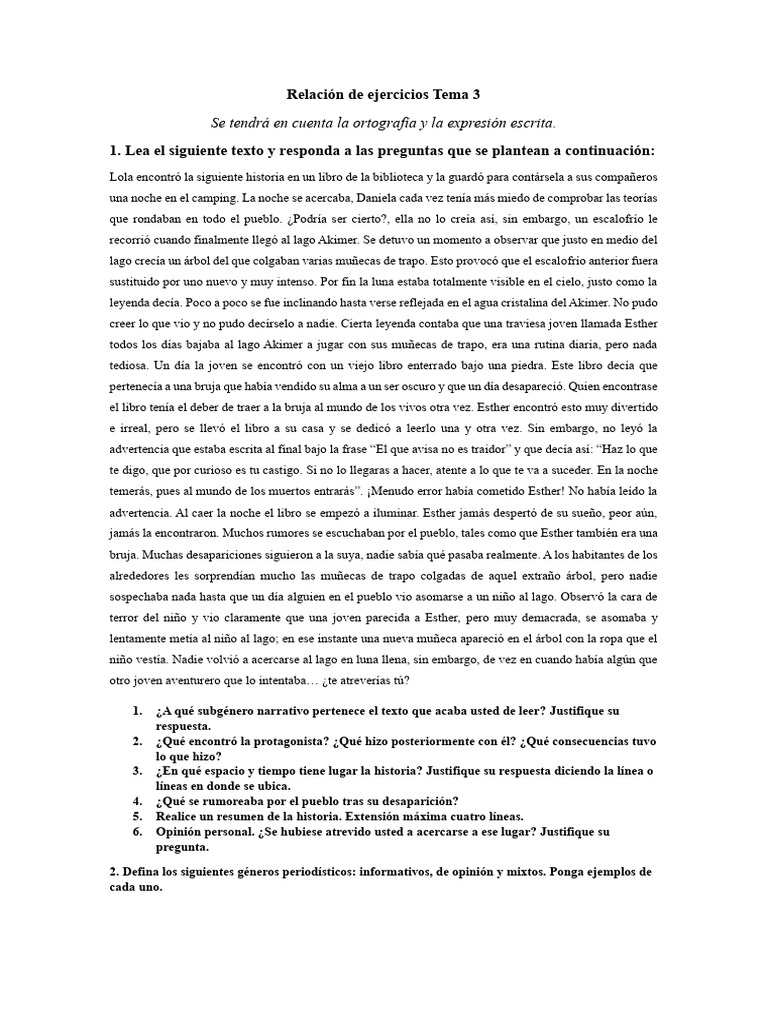 Relaci-N de Ejercicios Tema 3 | PDF | Ficción general