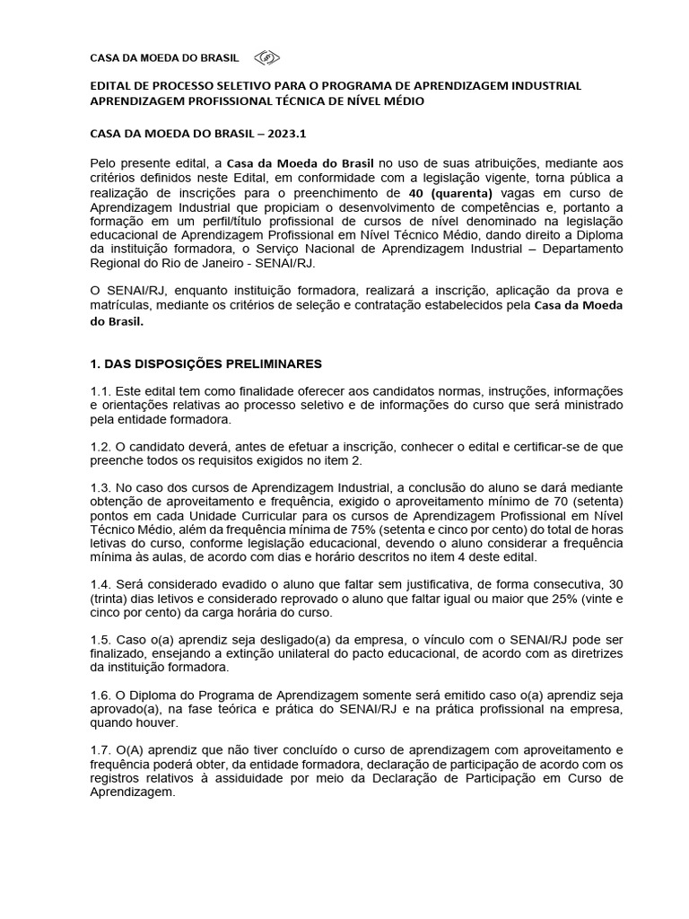 Edital Processo de Aprendizagem CMB | PDF