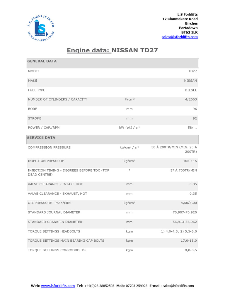 Nissan TD27 Engine Data | PDF | Diesel Engine | Propulsion