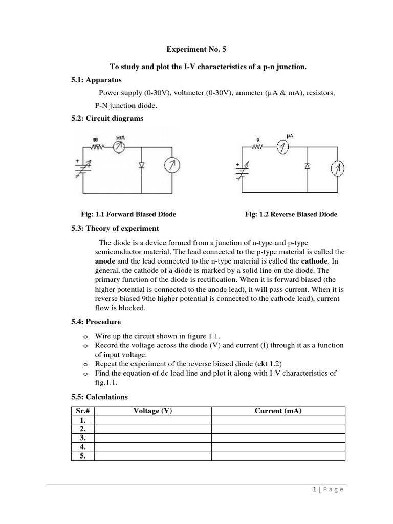 To Study and Plot The I-V Characteristics of A P-N Junction | PDF | P–N Junction | Diode