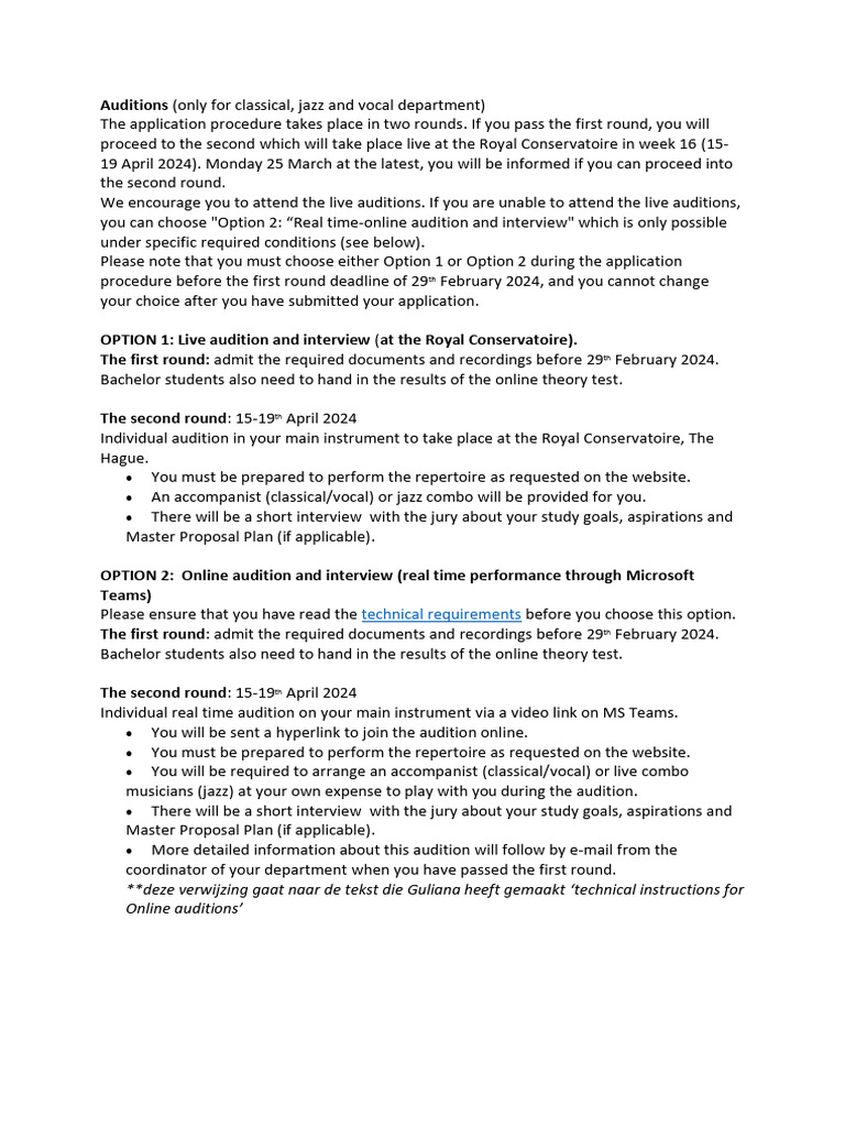 Auditions Classical Vocal Jazz 2024 | PDF | Audition