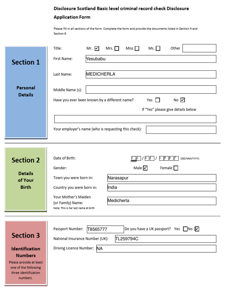 Disclosure Scotland Basic Check Form | PDF | Identity Document ...
